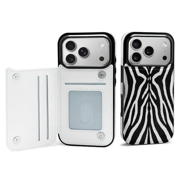 Black White Zebra Striped Pattern Leather Wallet Case for iPhone 15 Pro ...