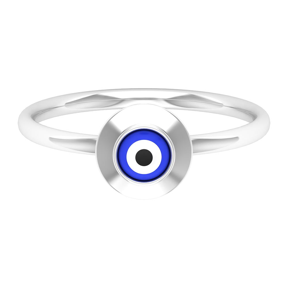 Black, White and Blue Enameled Evil Eye Ring for Women, 10K White Gold ...