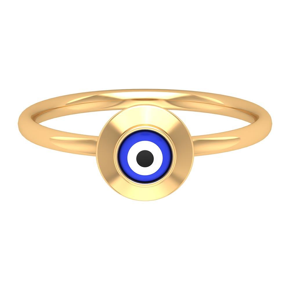 Black, White and Blue Enameled Evil Eye Ring for Women, 10K Yellow Gold ...