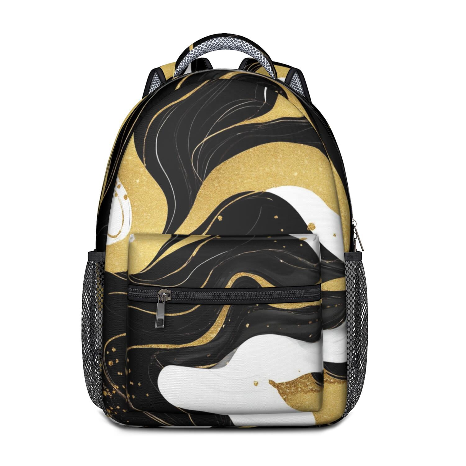Black White and Gold Marble Backpack for School,Cute School Bag,Schoolbag with Adjustable ...