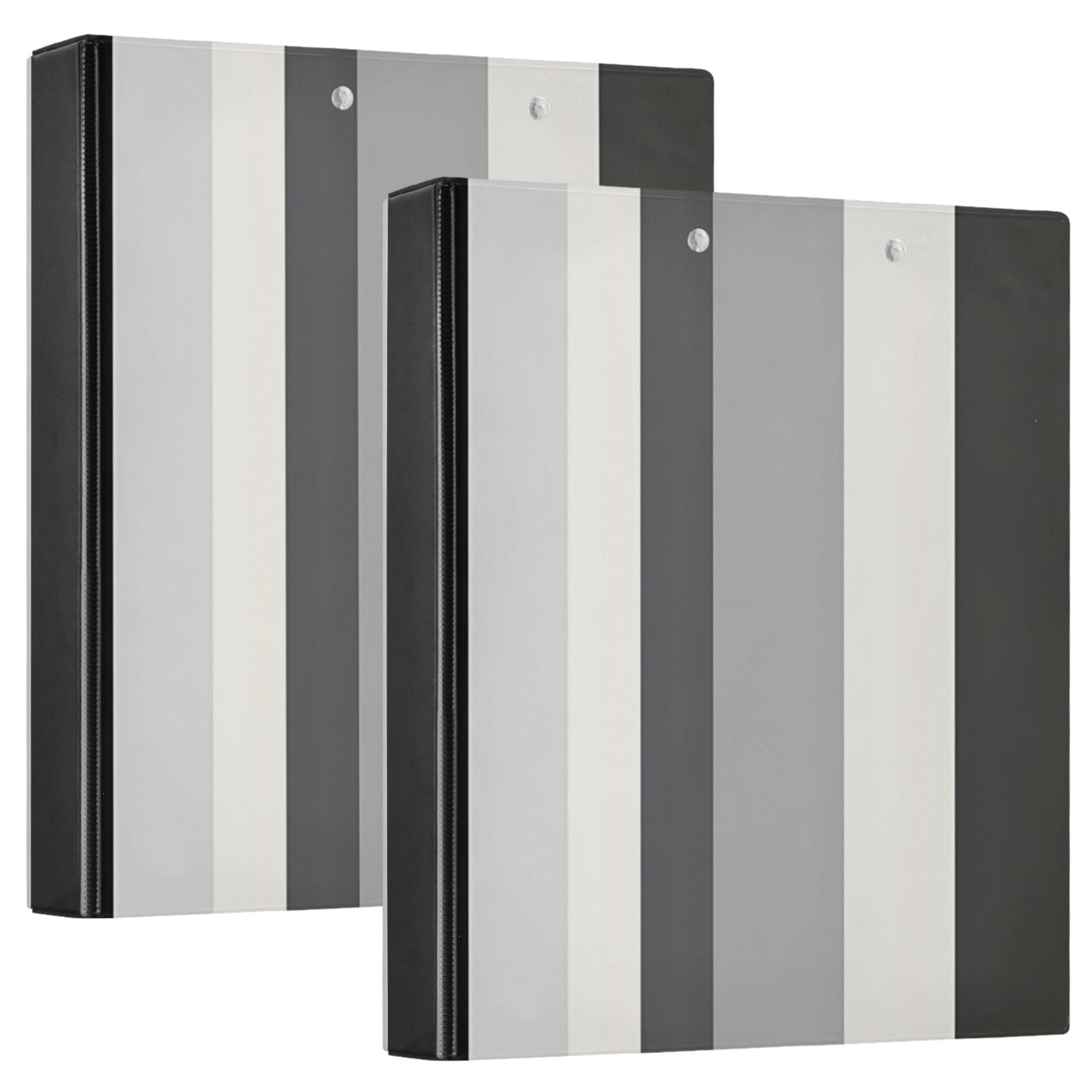 Black White and Gray Stripes 12.4x10.6in PVC Round Ring Binders, 2-Pack, D-Ring 3-Hole, Metal ...