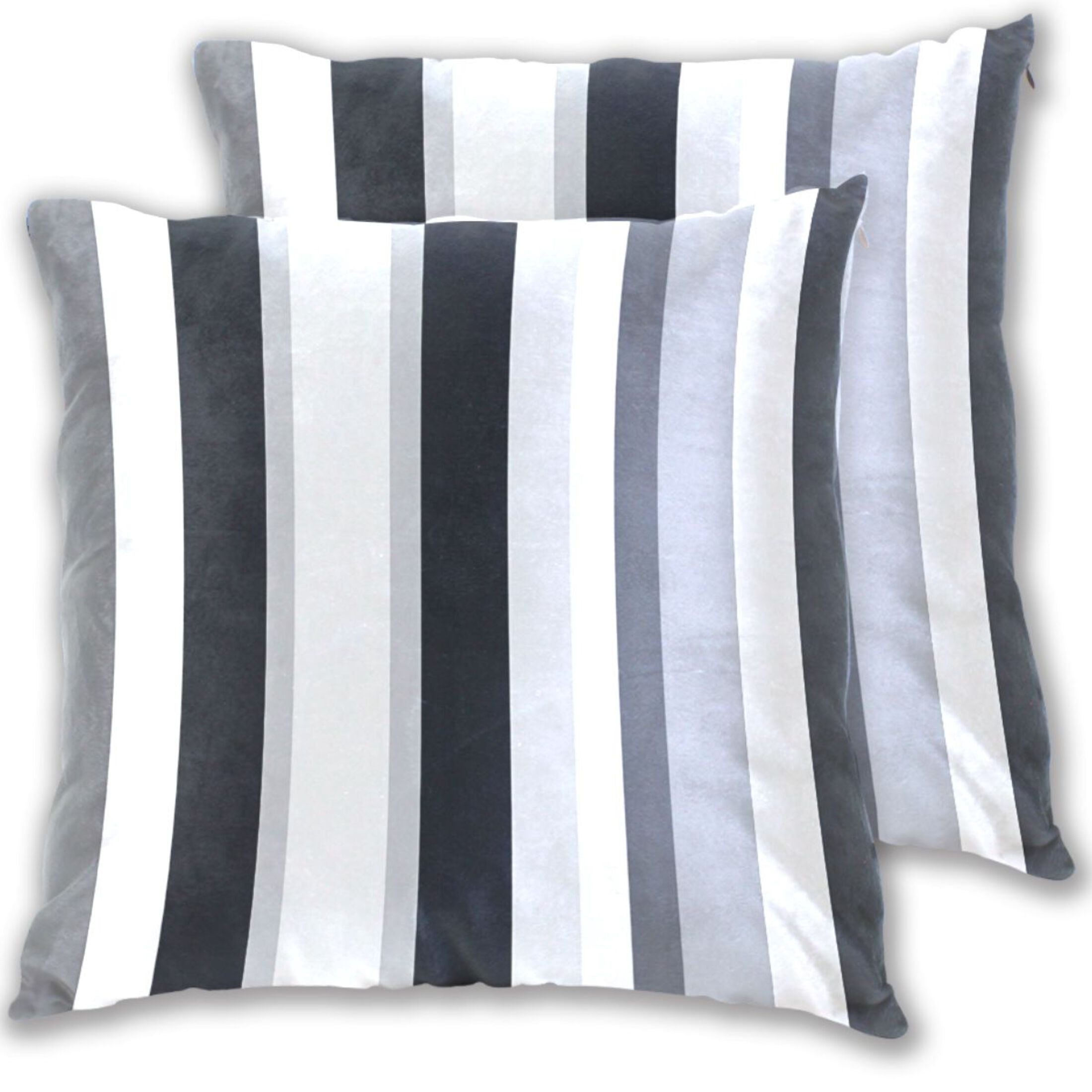 Black White and Gray Stripes 20x20in 2-Piece Cotton Fleece Throw Pillow ...