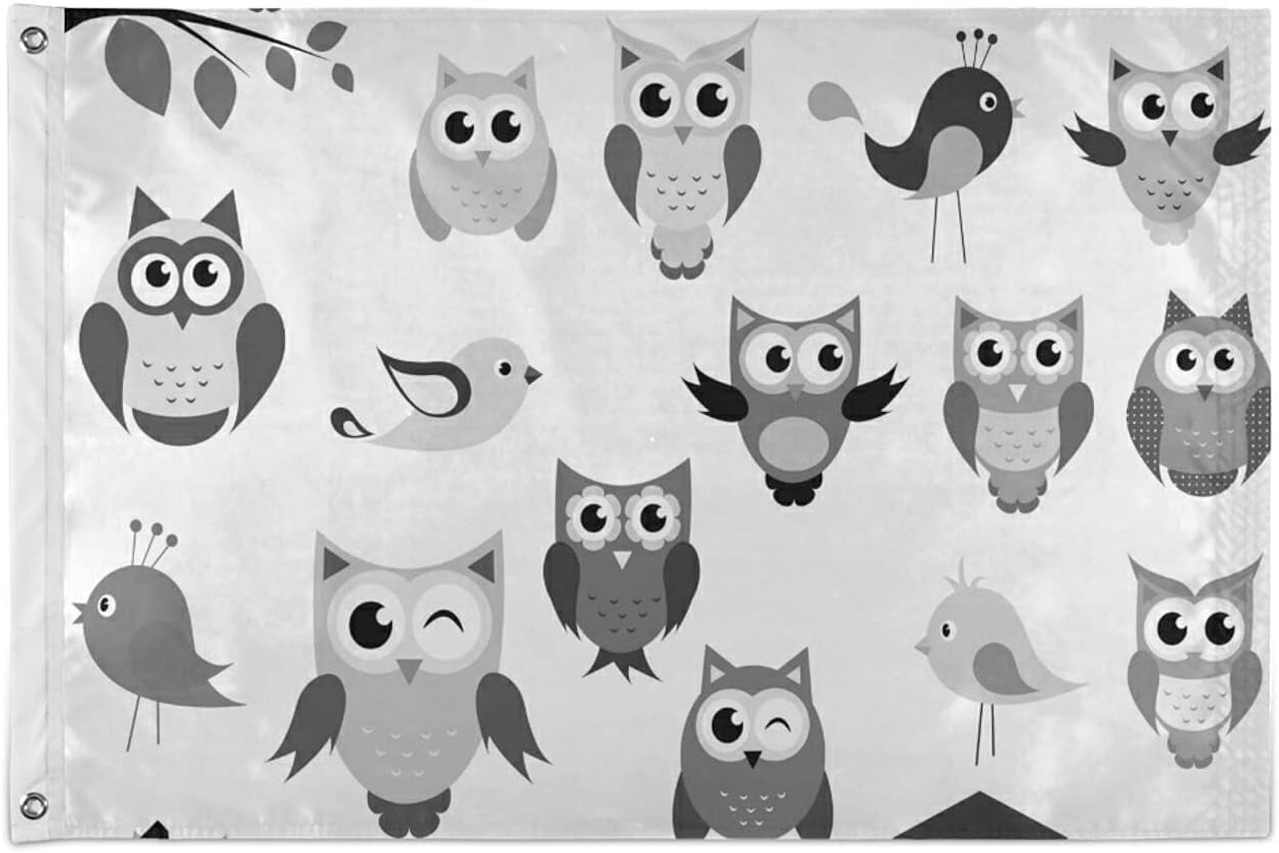 Black WhiteTribal Ethnic Owls Seamless on White Garden House Flag ...