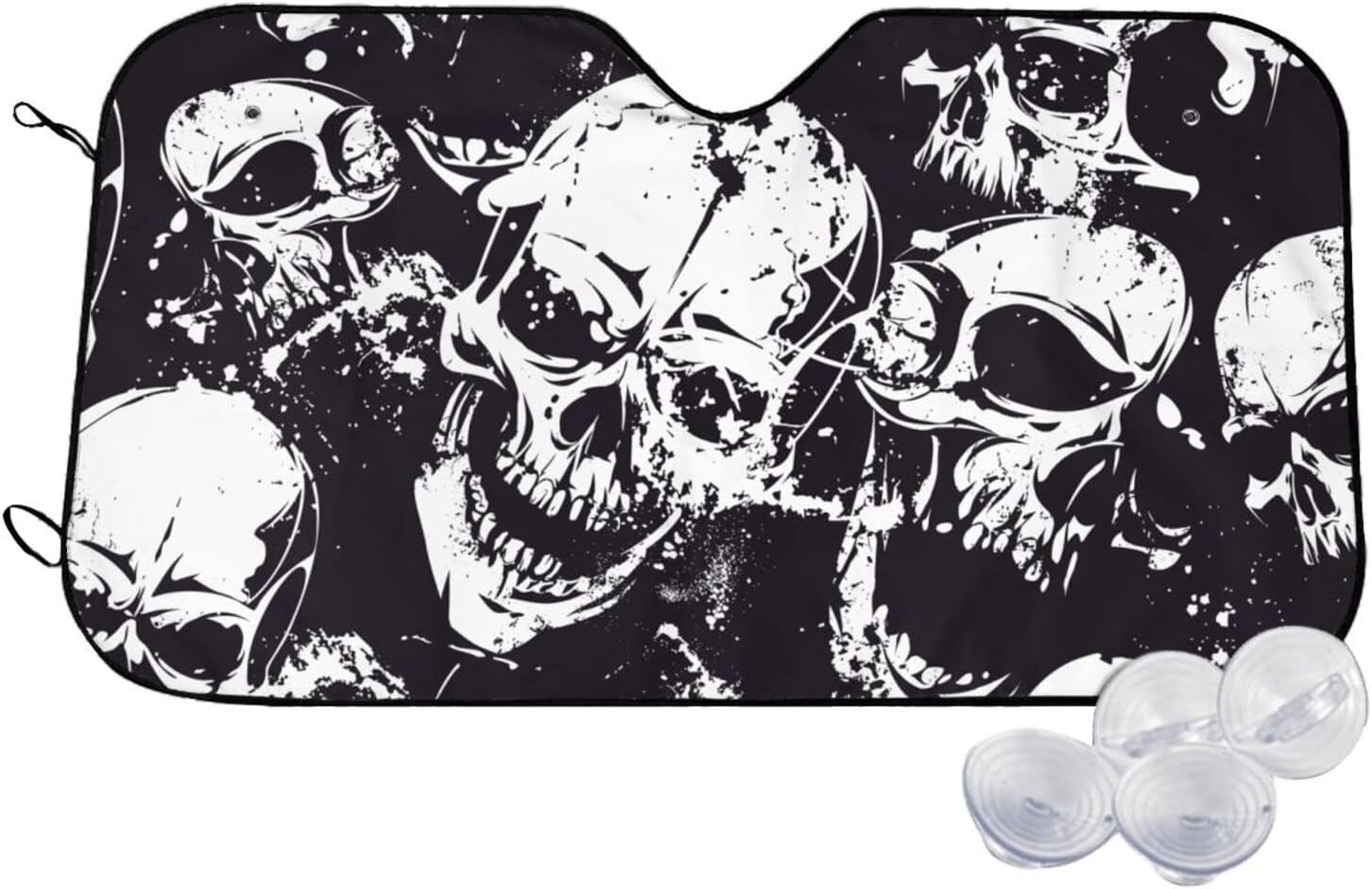 Black Whiter Ferocious Skulls Pattern Sun Shade Front Window Sunshade ...