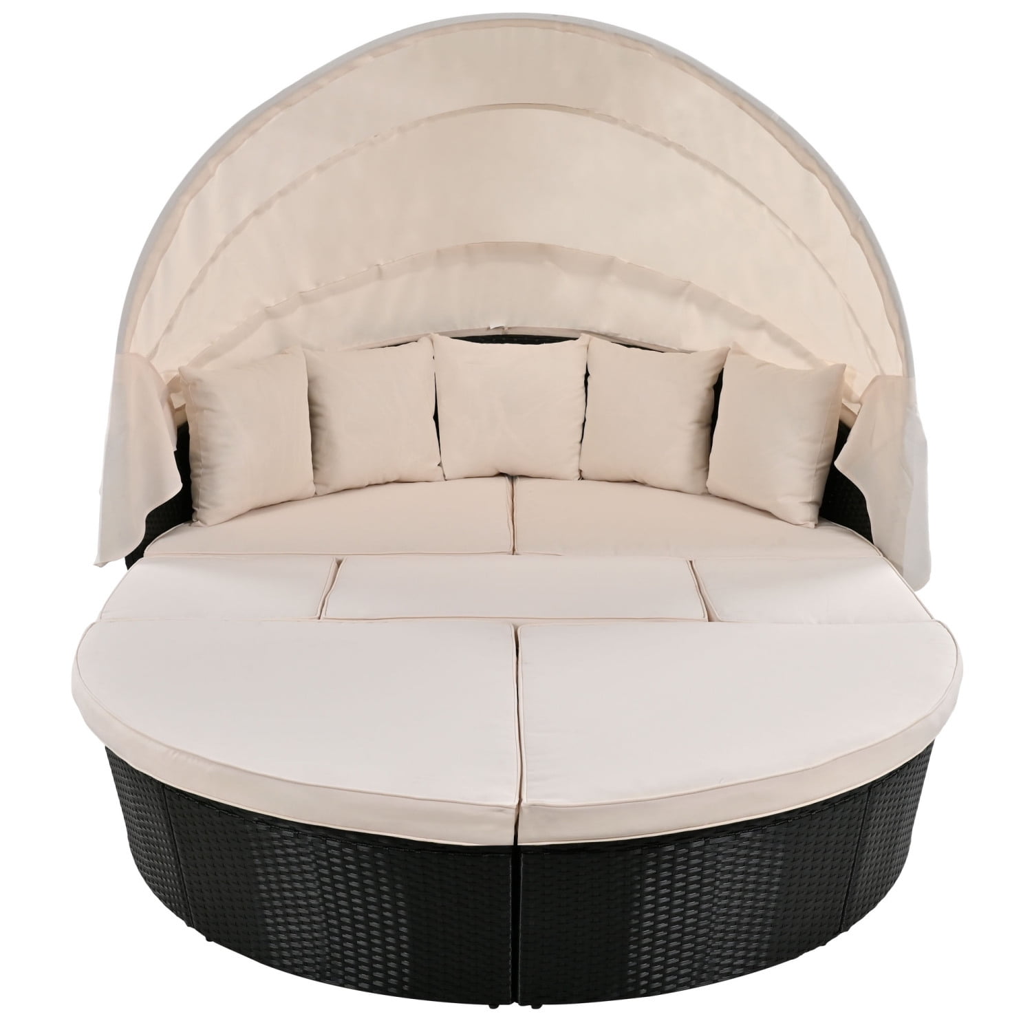 Black Wicker Furniture Clamshell Seating with Retractable Canopy - GO ...