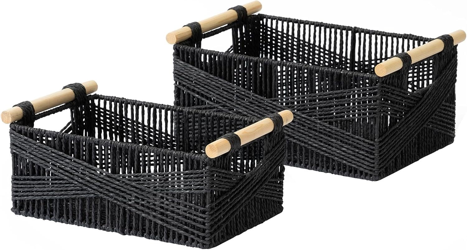 Black Wicker Storage Baskets for Organizing, Recyclable Paper Rope ...