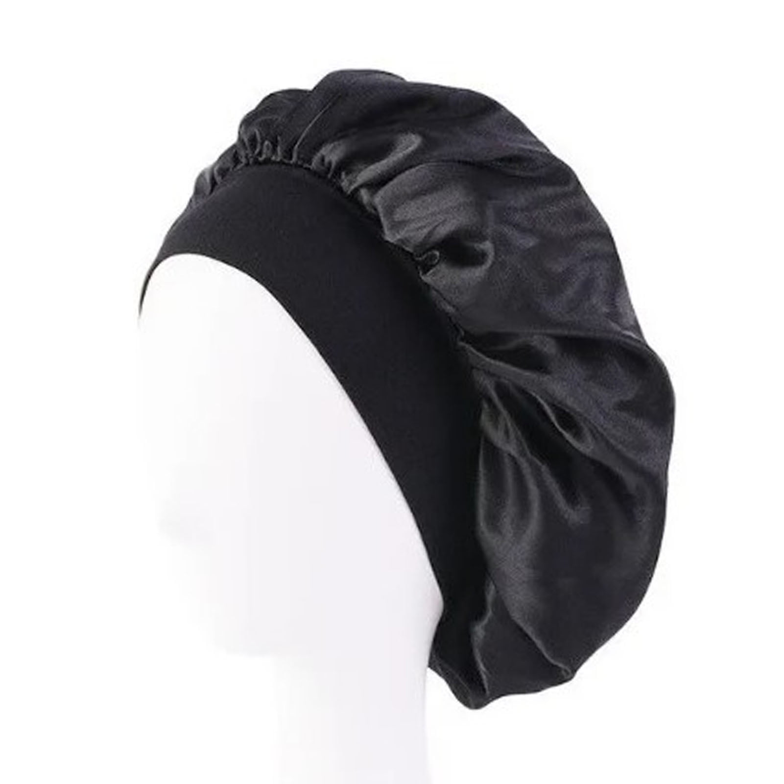 Black Wide Brim Sleep Bonnet for Women - High Elasticity Hair Bonnet ...
