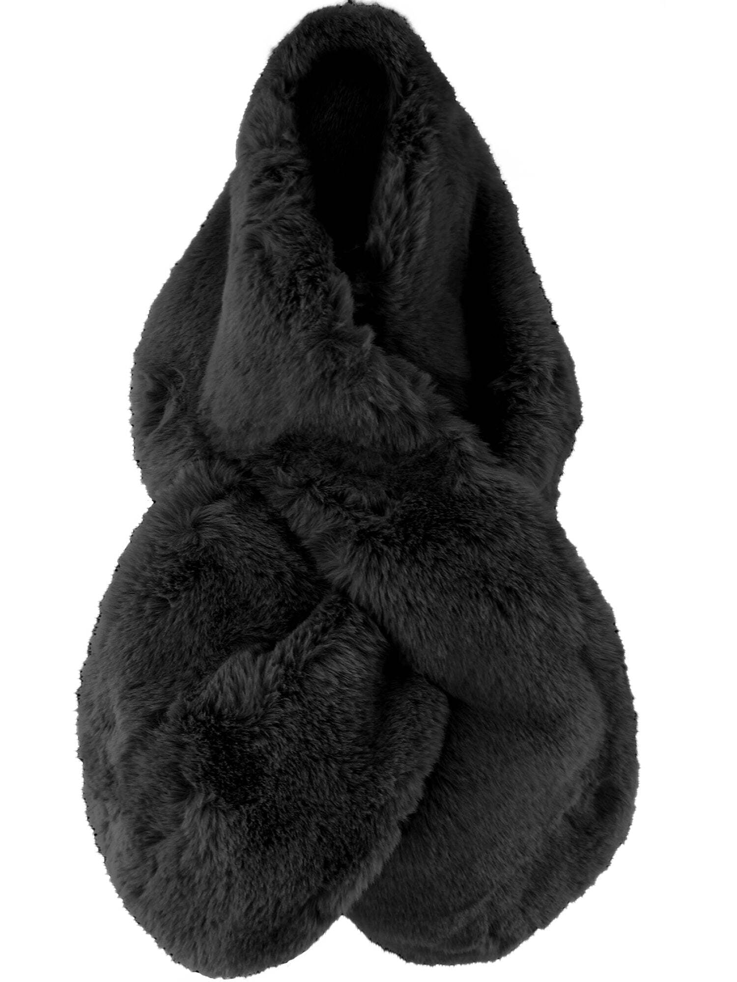 Black Wide Faux Fur Neck Warmer Scarf Stole With Slit - Walmart.com