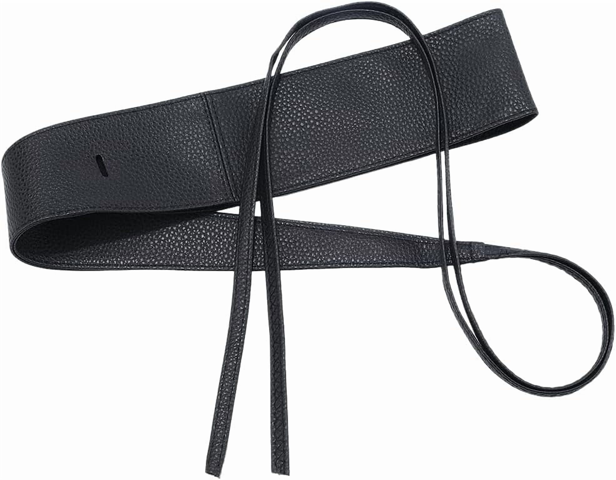 Black Wide Thin Elastic Pu Leather Corset Self Tie Waist Strap Obi ...