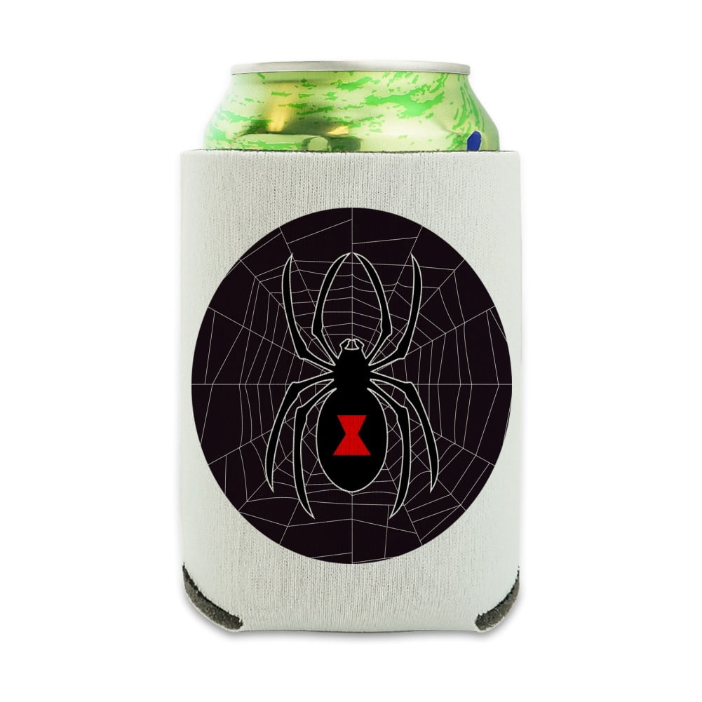 Black Widow Spider on Web Can Cooler - Drink Sleeve Hugger Collapsible ...