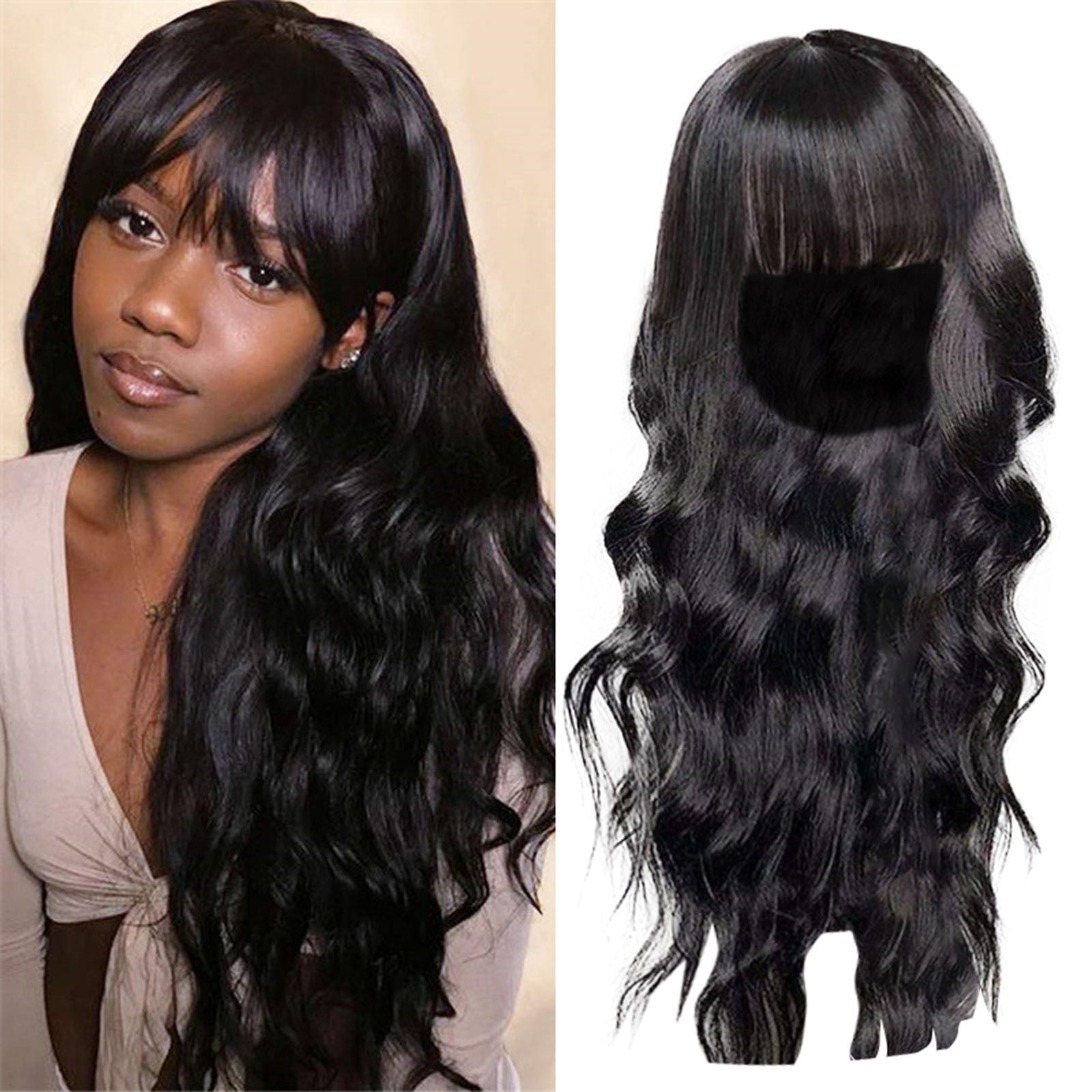 ANGUYU Black Wigs for Women, Brazilian Virgin Human Hair, Natural Color ...