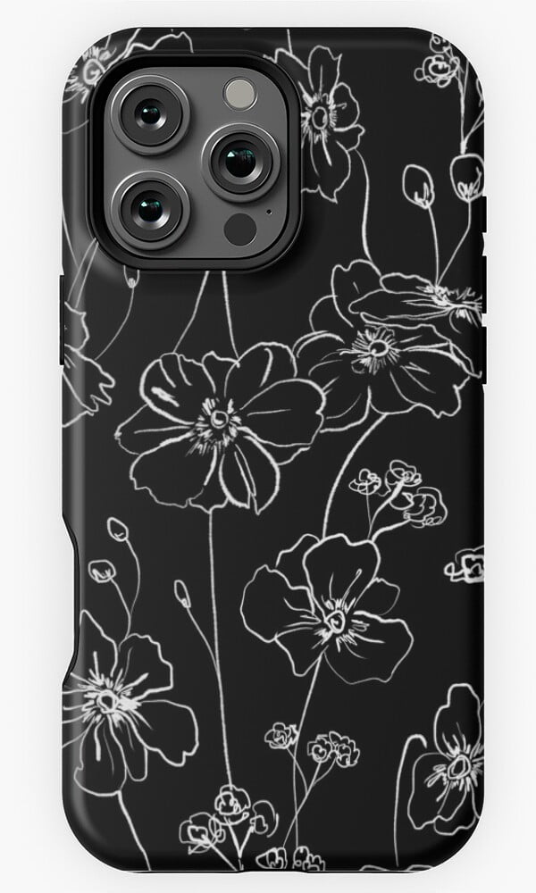 Black Wild Roses Floral Phone Case for iPhone 16 15 14 13 12 11 Pro Max ...