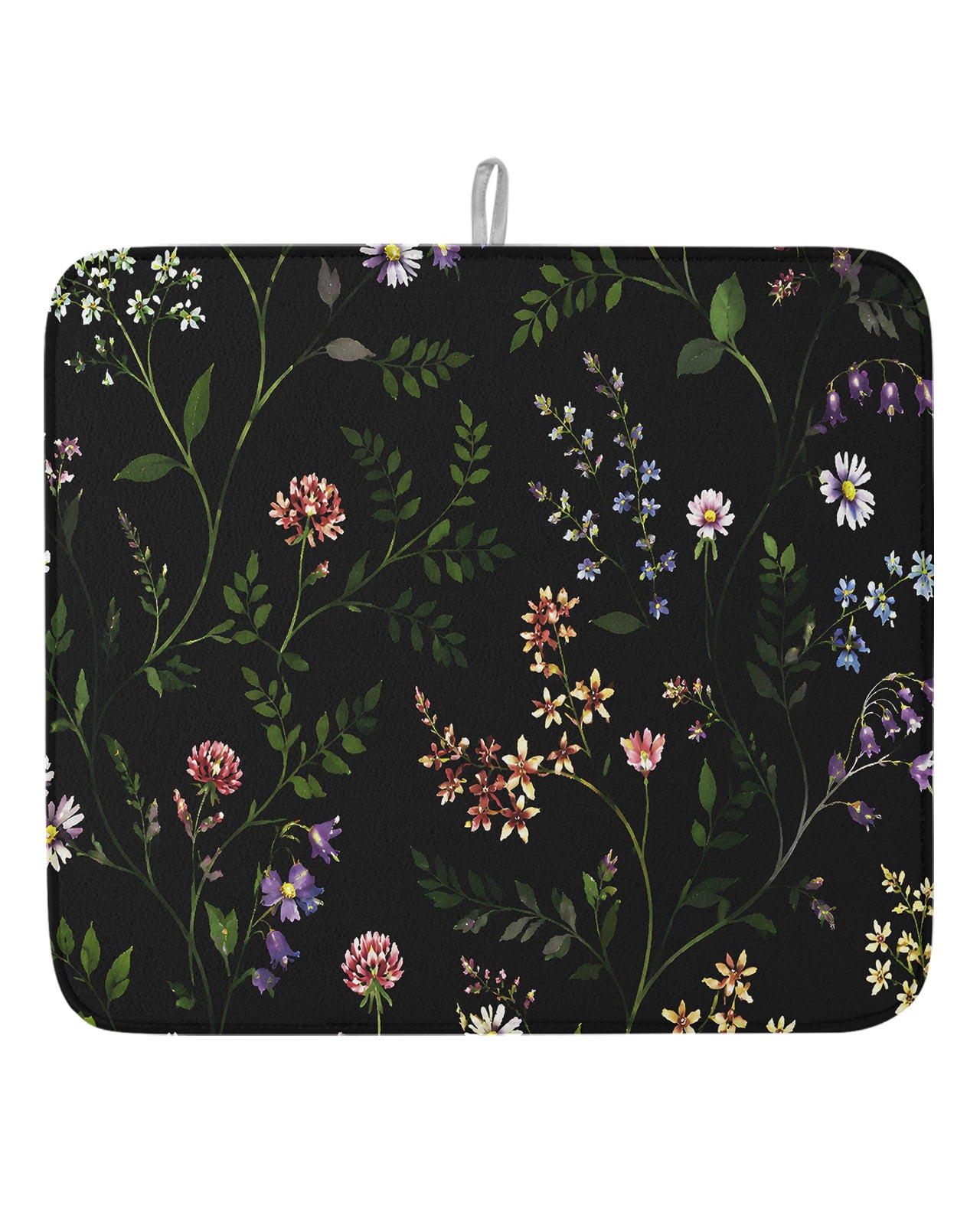 Black Wildflower Dish Drying Mat 16x18 inch Country Pastoral Dark Red ...