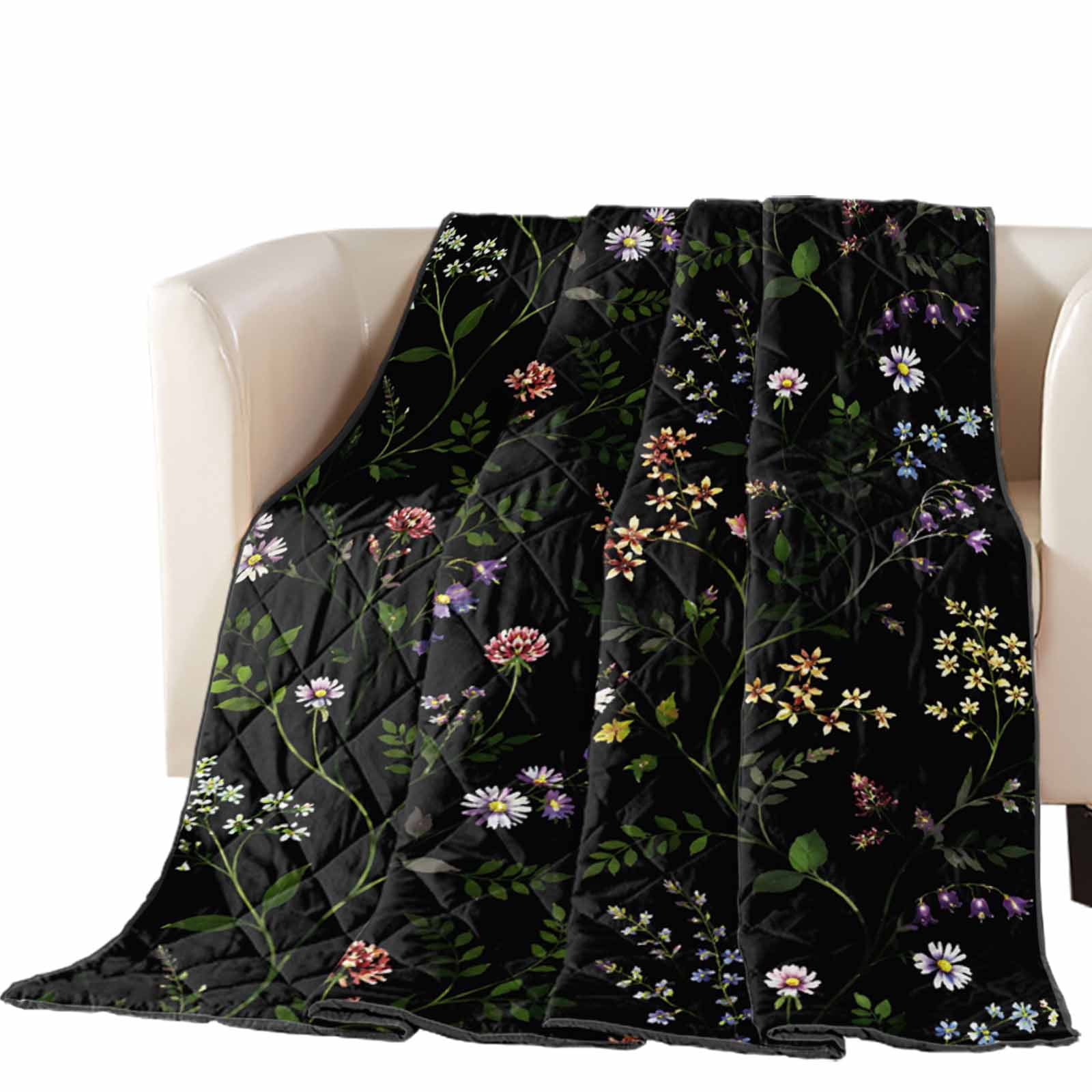 Black Wildflower Quilted Comforters Cooling Blanket Oversized Queen ...