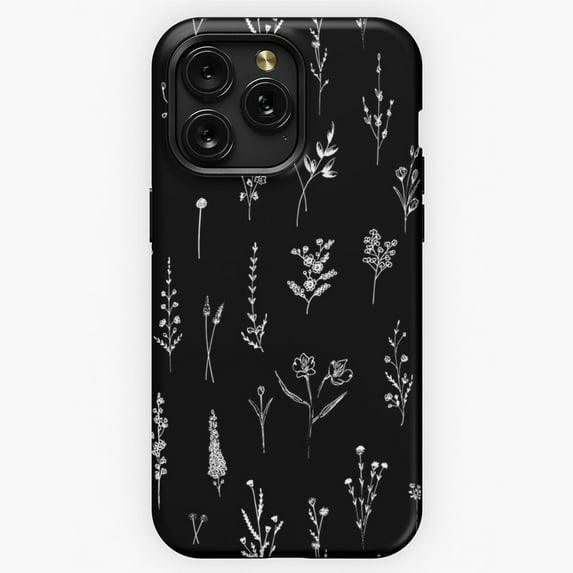 Black Wildflowers Botanical Pattern iPhone Case 17 16 15 14 13 12 11 ...
