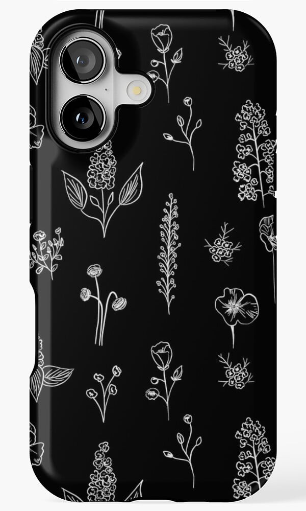 Black Wildflowers III Moody Botany Phone Case for iPhone 11 12 13 14 15 ...