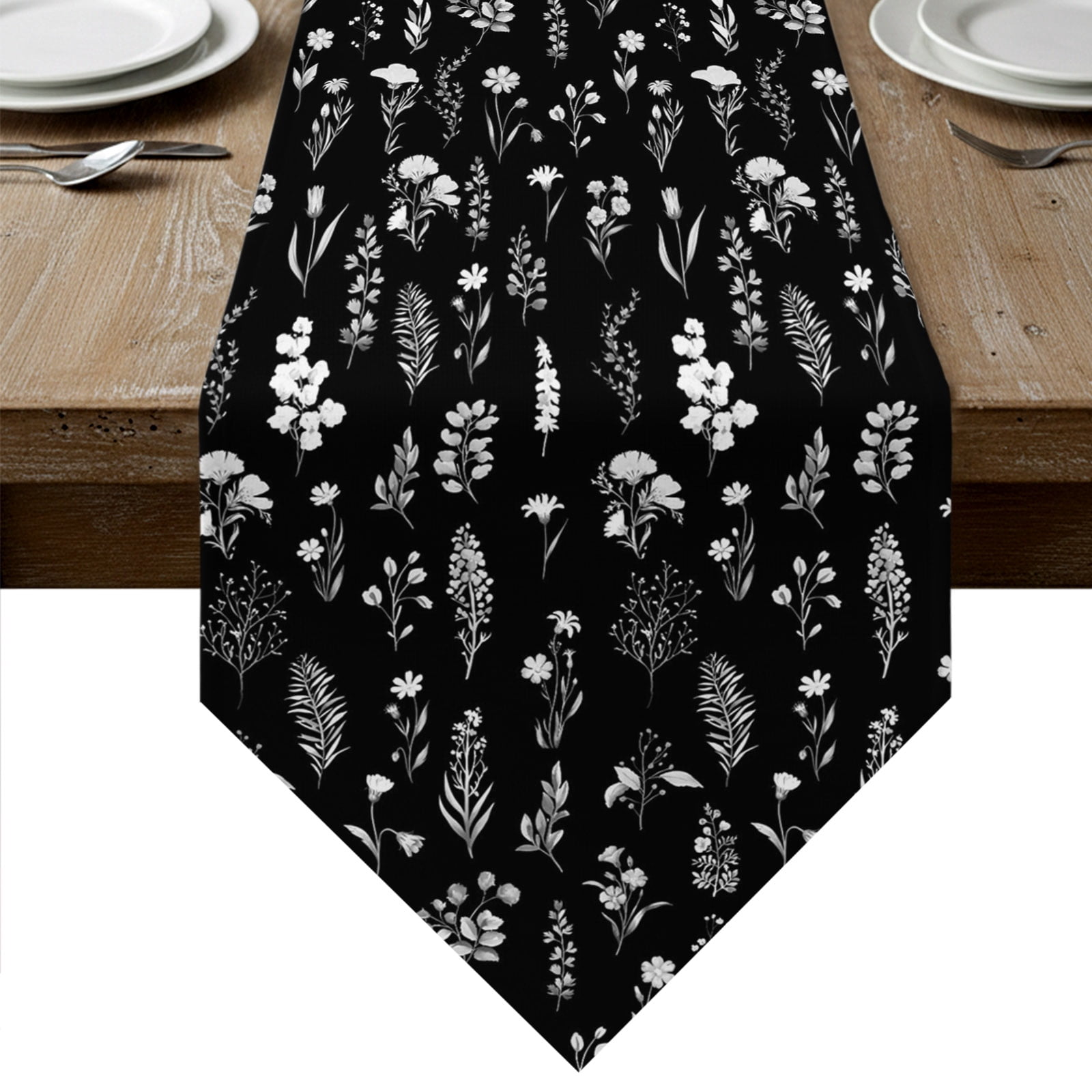 Black Wildflowers Table Runner Linen Burlap Table Runner 70 Inches Long ...