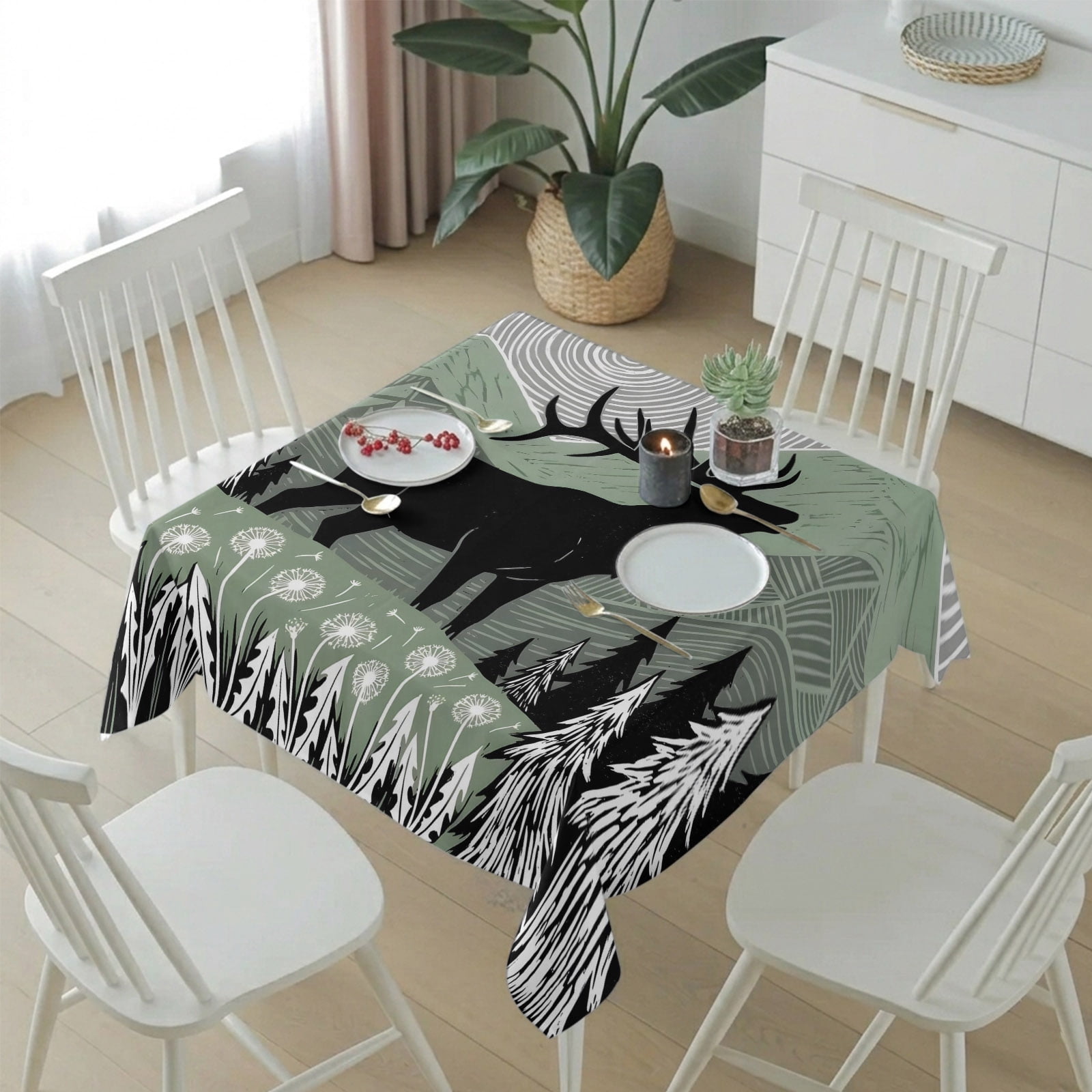 Black Wildlife Elk Table Cloth 54x54in, Waterproof Square Tablecloth ...