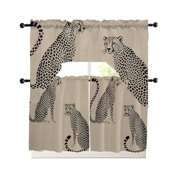 Black Wildlife Pattern Kitchen Curtains Sets for Windows 3 Piece ...