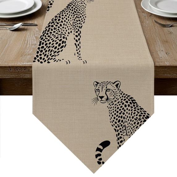 Black Wildlife Pattern Table Runner Linen Burlap Table Runner 72 Inches ...