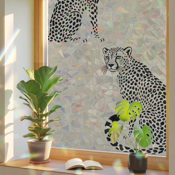 Black Wildlife Pattern Window Privacy Film Rainbow Static Cling Stain ...