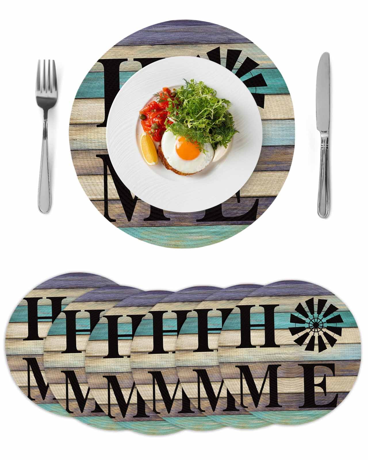 Black Windmill HOME Round Table Placemats set of 6, Farmhouse Brown ...