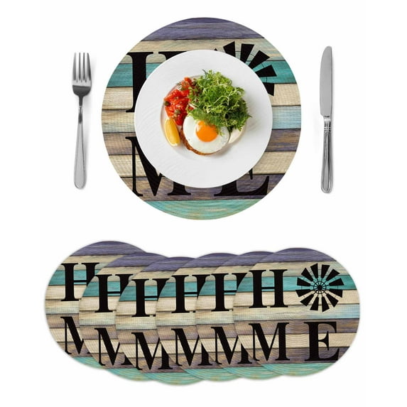 Black Windmill HOME Round Table Placemats set of 6, Farmhouse Brown ...