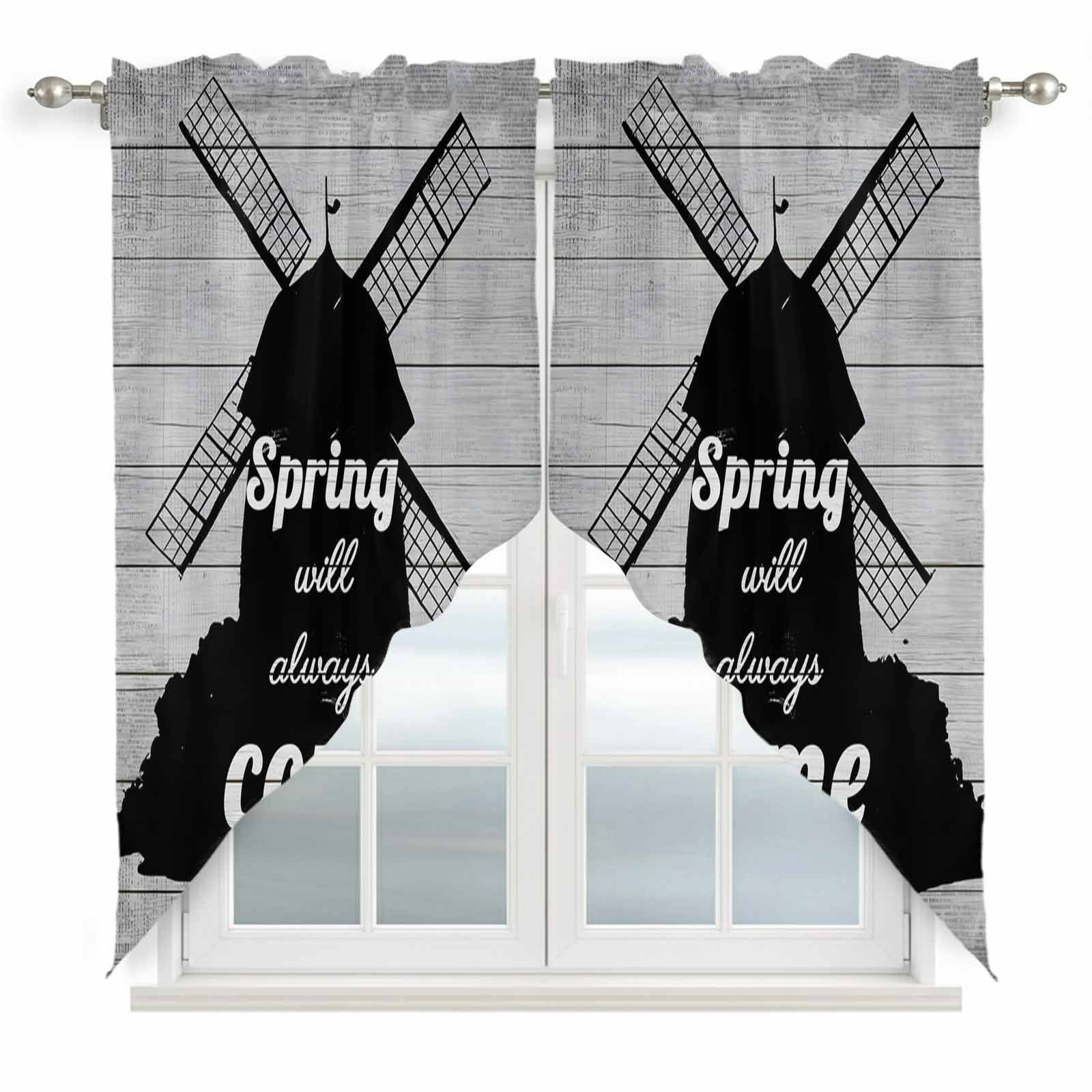 Black Windmill Swag Curtain Valance for Window 2 Panels Spring Will ...