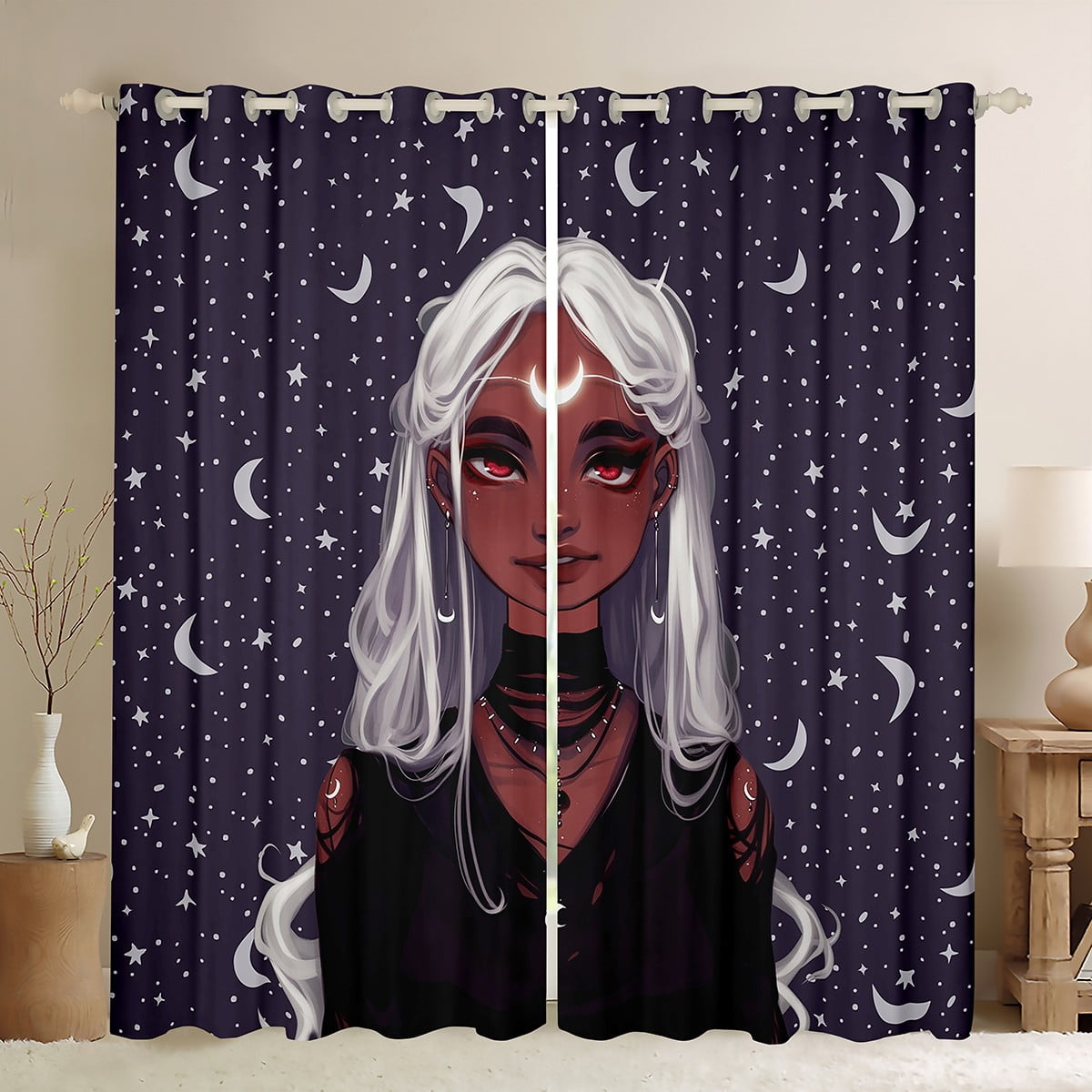 Black Window Curtain,Starry Sky Moon Galaxy Curtains Teens Woman Room ...