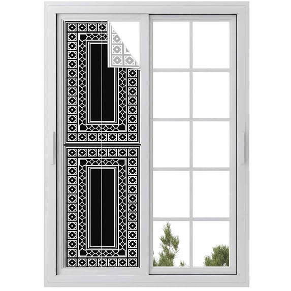 Black Window Privacy Film Boho Diamond Pattern Border Rustic ...