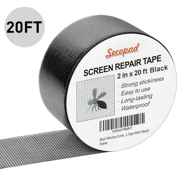 Secopad, Black Window Screen Repair Tape, 2IN X 20FT Fiberglass Mesh ...