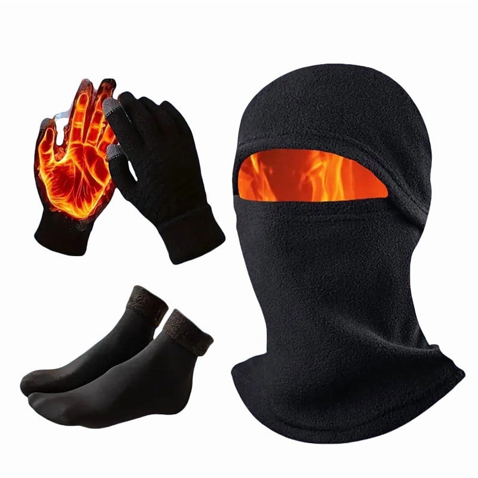 Black Windproof Fleece Winter Set With Mask Hat And Scarf For Cold ...