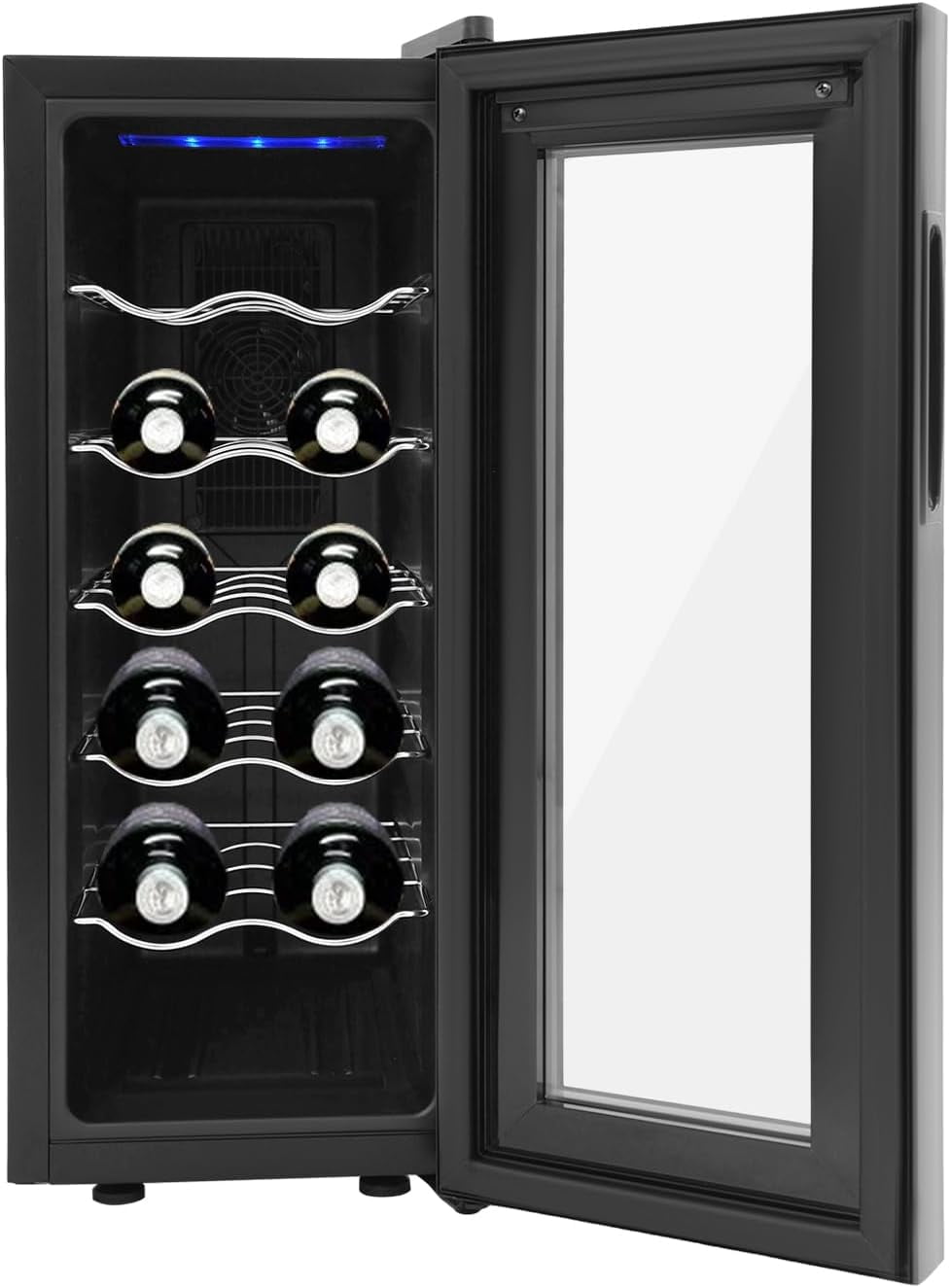 Black Wine Cooler, 12 Bottle Compressor Wine Cooler Refrigerator Large Freestanding Wine Cellar ...