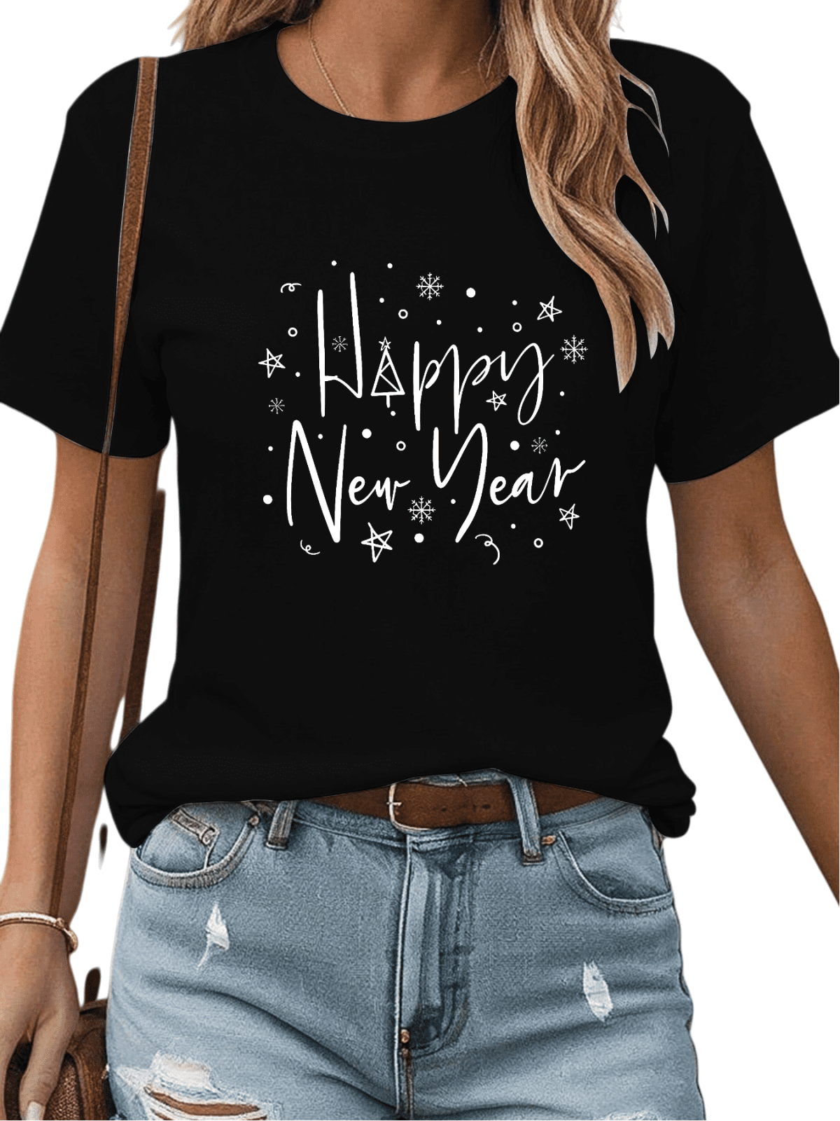 Black Winter Holiday Happy New Year Graphic Tees Christmas Print Tshirt ...