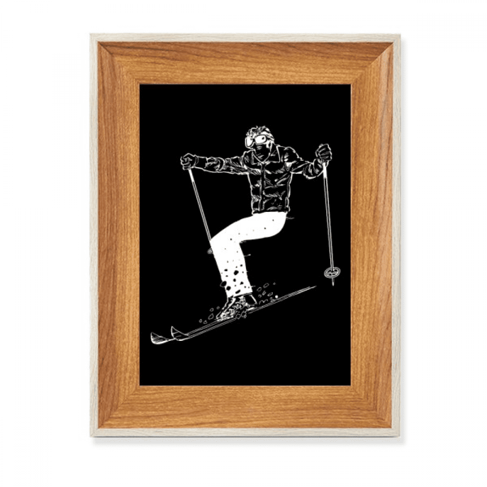 Black Winter Sport Skiing Pattern Desktop Wooden Photo Frame Display ...