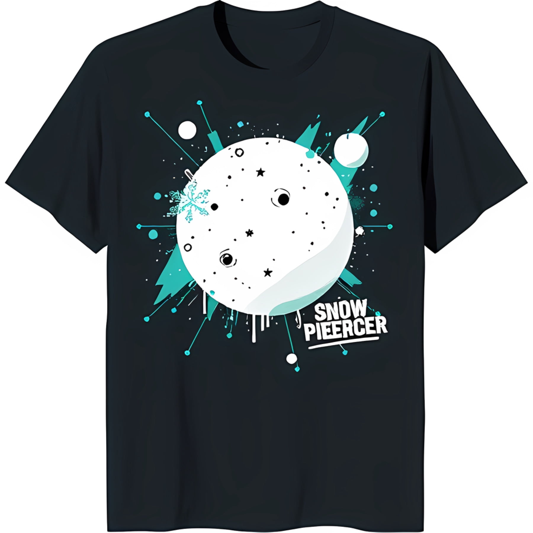 Black Winter Themed T-Shirt with Snow Globe Graphic & 'Snow Piercer ...