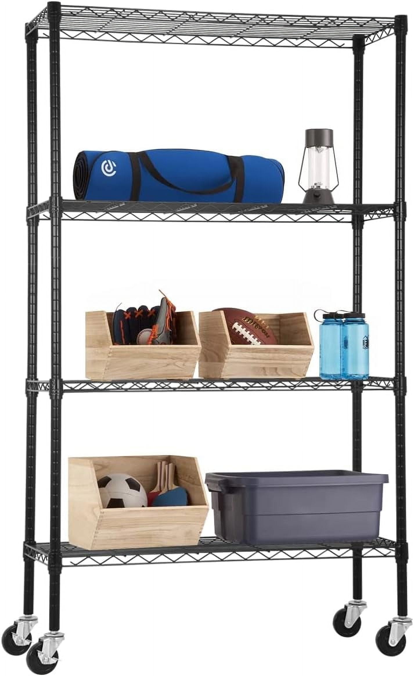 Black Wire Shelving with Wheels, 4-Tier Adjustable Storage Shelves ...