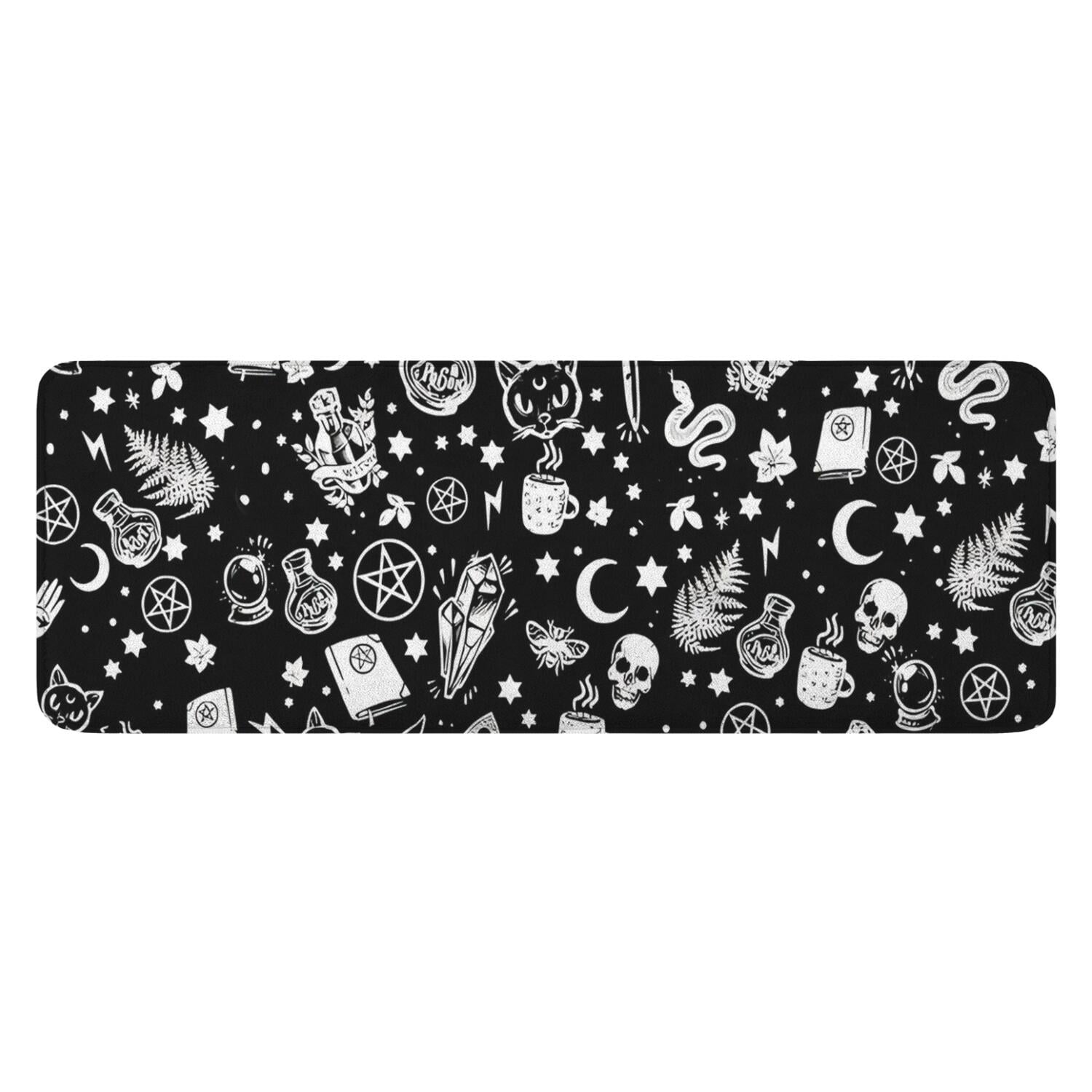 Black Witch Cat Skull Pattern Kitchen Rug Mat,Kitchen Runner Rugs Non ...