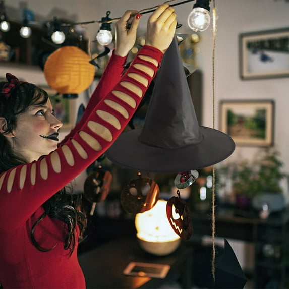 Black Witch Hat with Hook - Halloween Hanging Decor & Wearable Costume ...