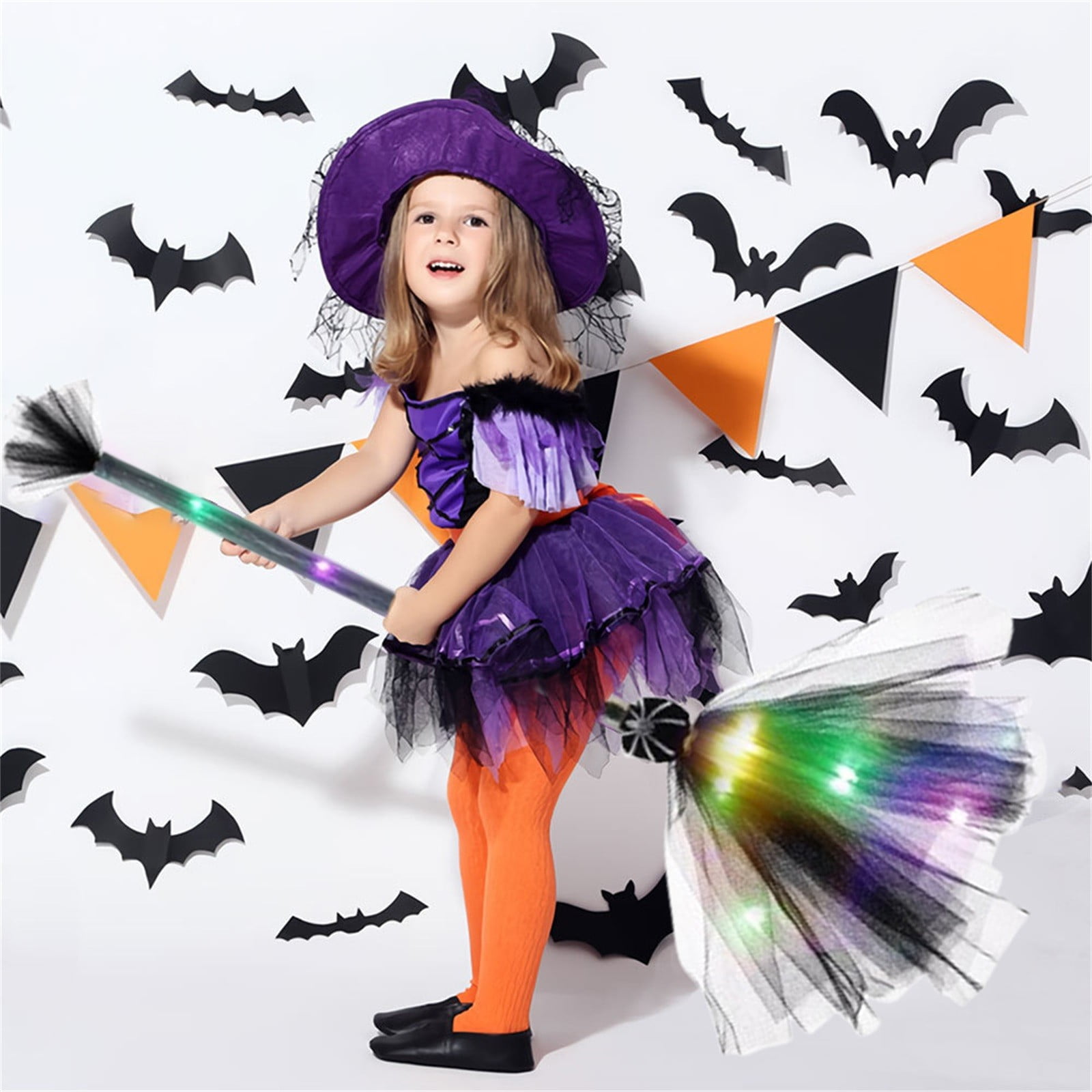 (Black) Witch Led Broom Makeup Party Luminous Mount Ga,1*Broom ...