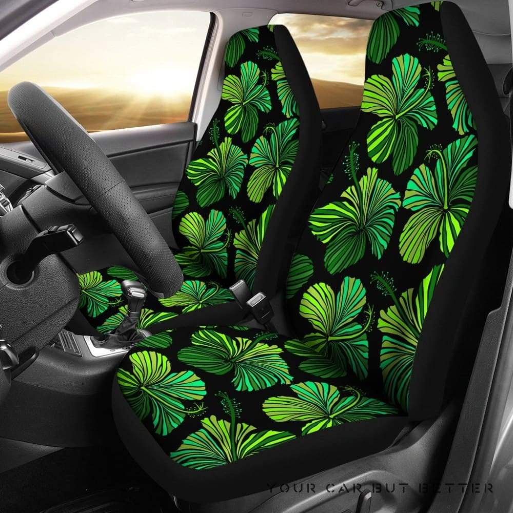 Black With Hibiscus Pattern In Gray and White Car Seat Covers Hawaiian ...