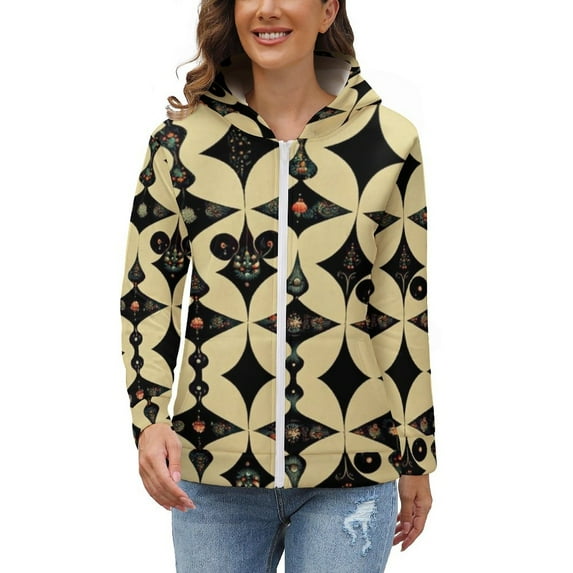 Black With Pink And Blue Floral Motif Oversized Hoodie Women Drawstring ...