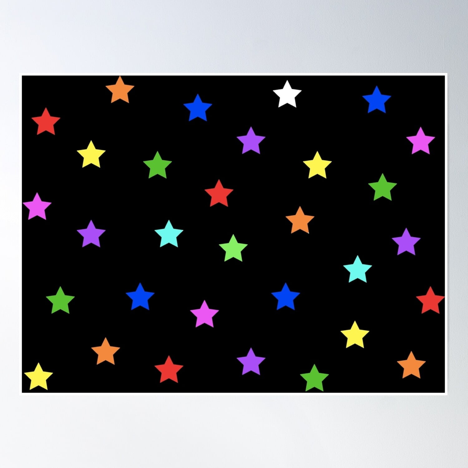 Black With Rainbow Stars Pattern Poster Wall Art, Modern Wall Decor ...