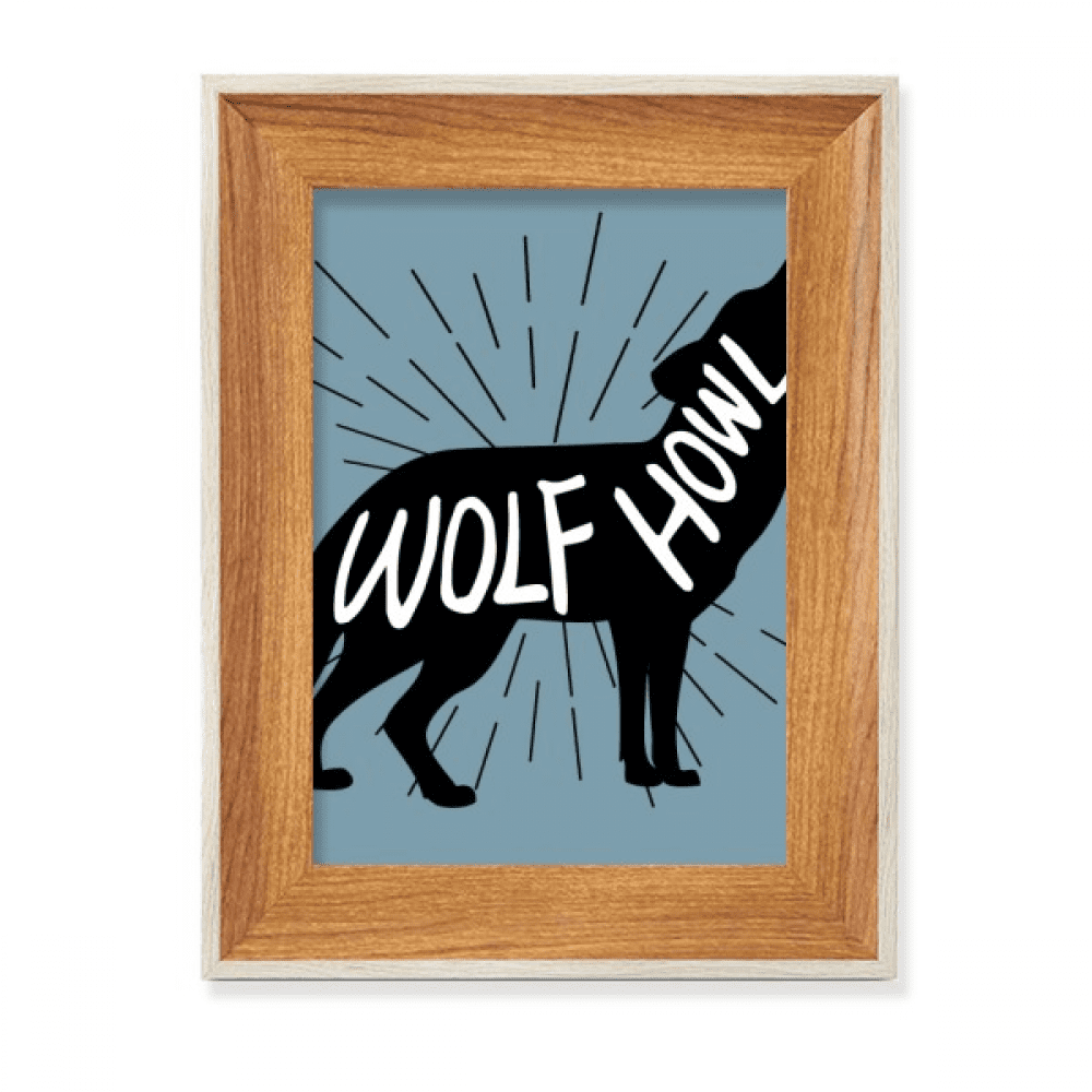 Black Wolf Animal Outline Natural Desktop Wooden Photo Frame Display ...