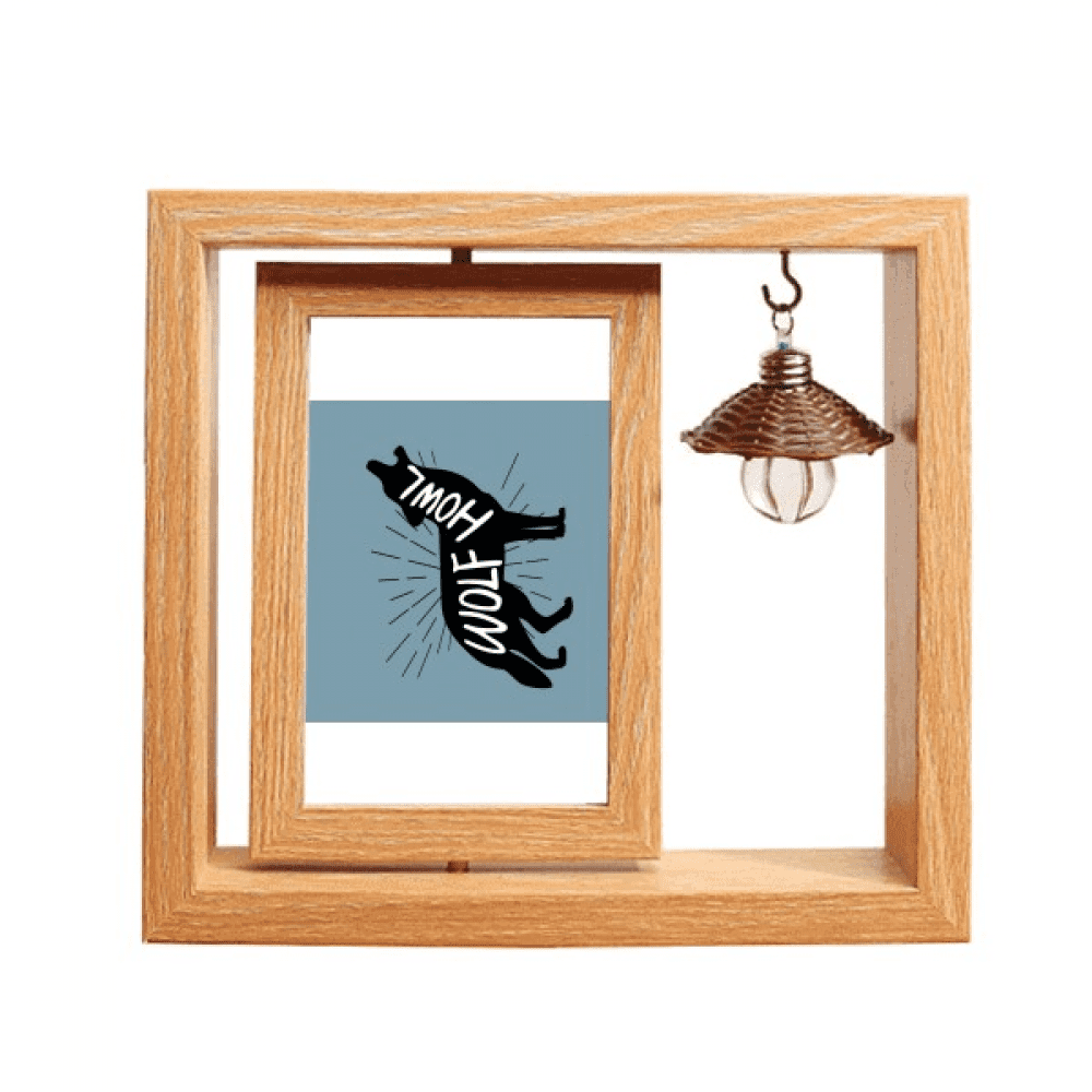 Black Wolf Animal Outline Natural Wooden Rotating Picture Photo Frame ...