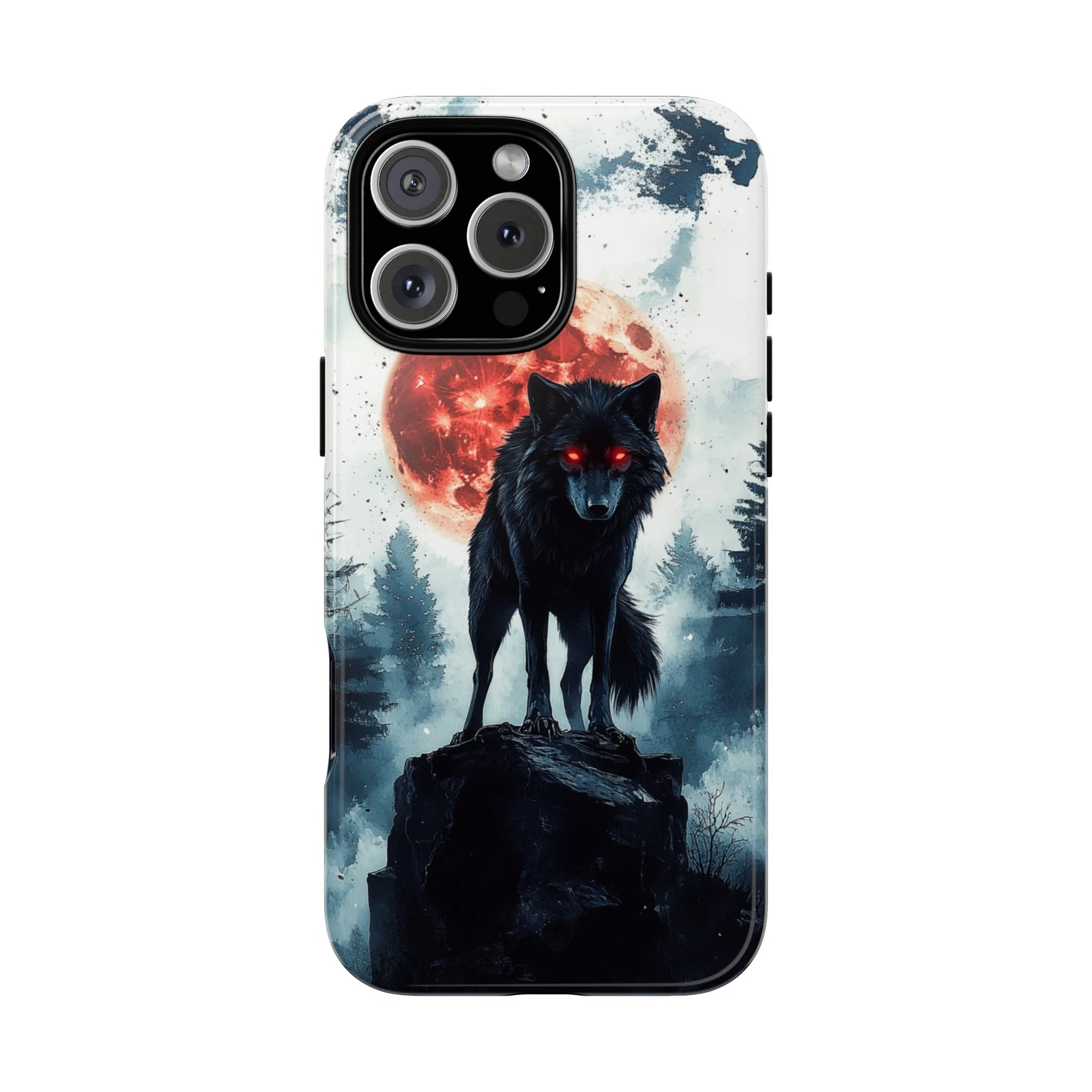 Black Wolf Blood Moon Night Forest Phone Case for iPhone 11 to 17 ...