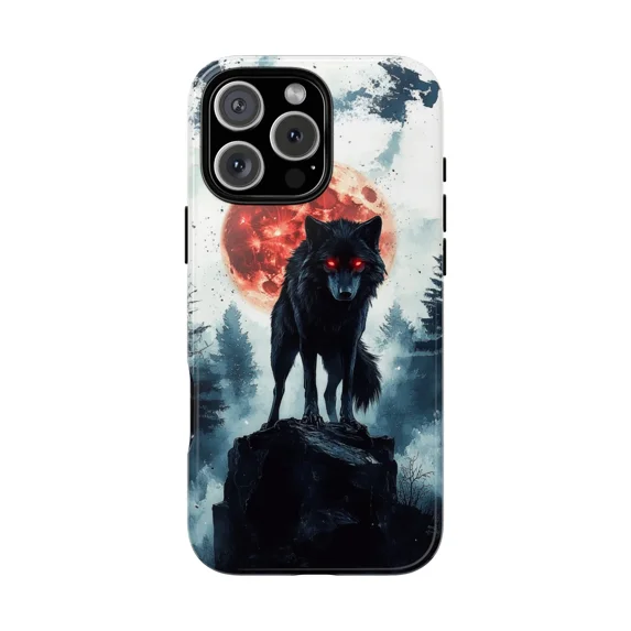 Black Wolf Blood Moon Night Forest Phone Case for iPhone 11 to 17 ...
