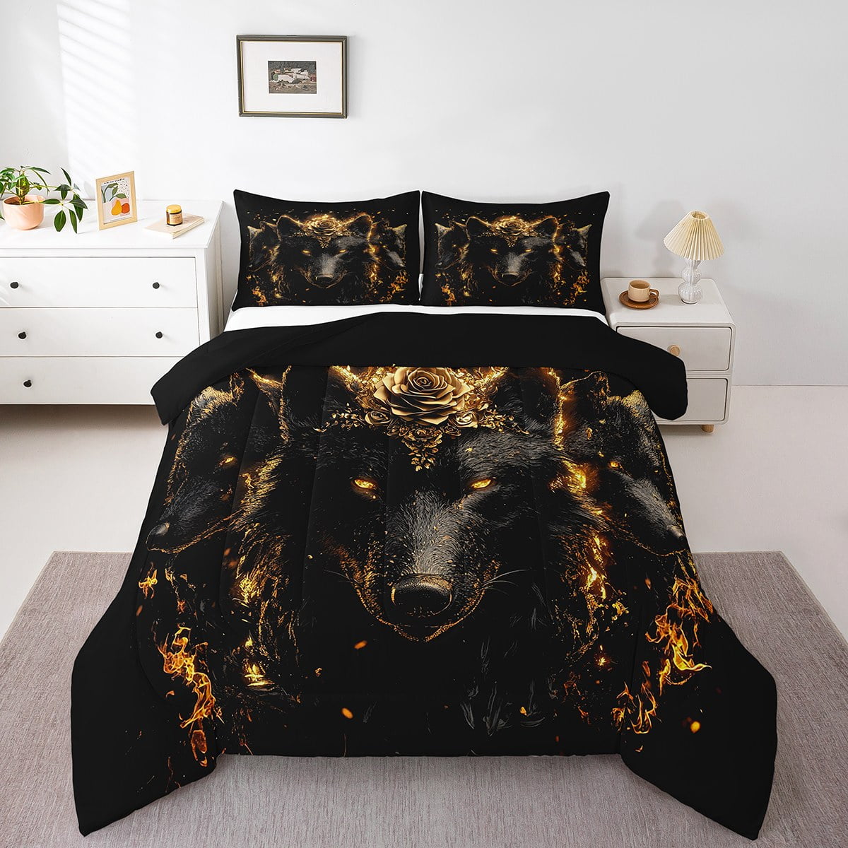 Black Wolf Comforter Set Boho Exotic Style Bedding Sets Queen Size ...
