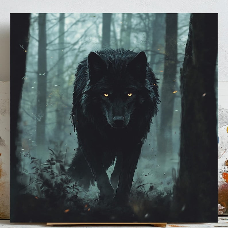 Black Wolf Dark Forest Mystical Animal poster Wall Art Decor 12x18 ...