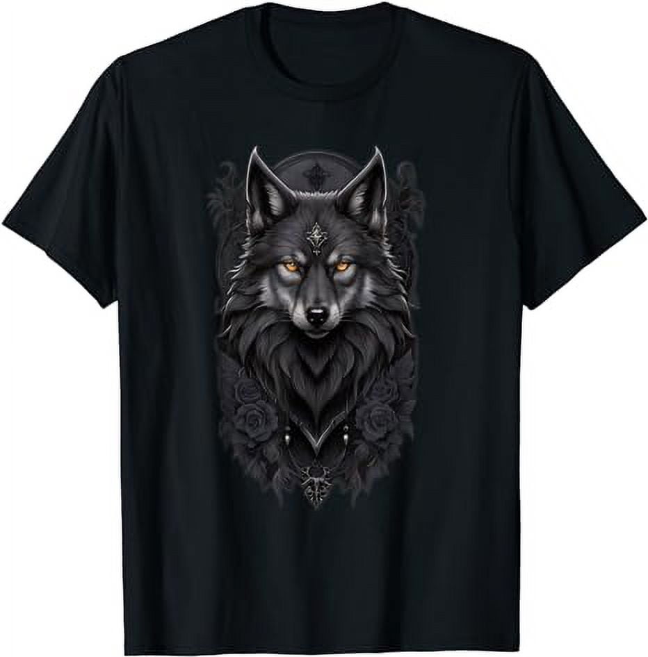 Black Wolf Dark Gothic Wolves Art, Goth Wolf Head Face T-Shirt ...